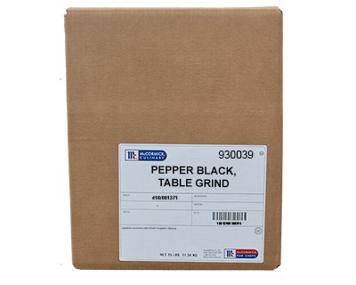 McCormick Black Pepper, Table Grind 25 lbs 11.34kg $473.87USD - Spice Place