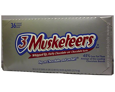 3 Musketeers Bar, carton of 36 2.13oz $42.68USD - Spice Place